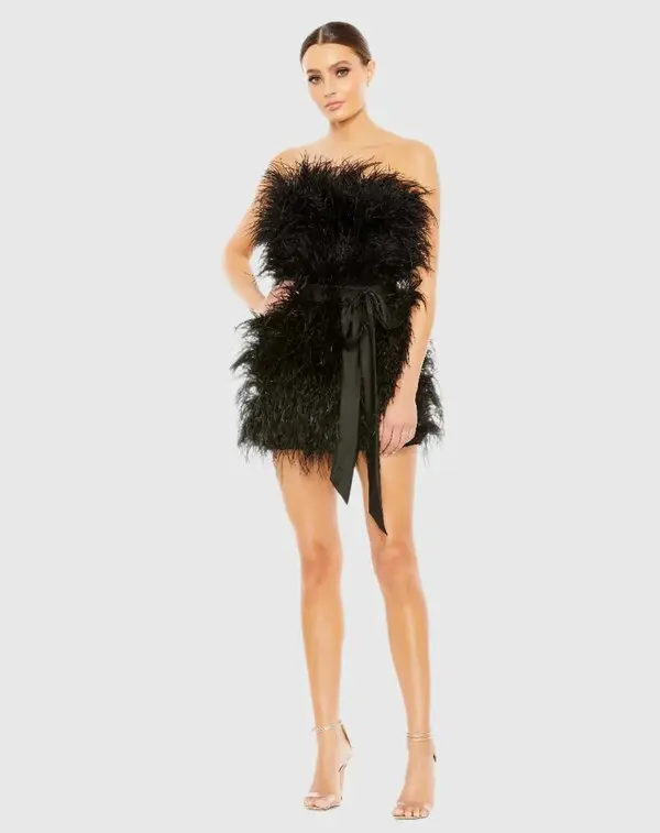 Mac Duggal Feather Mini Dress - Black