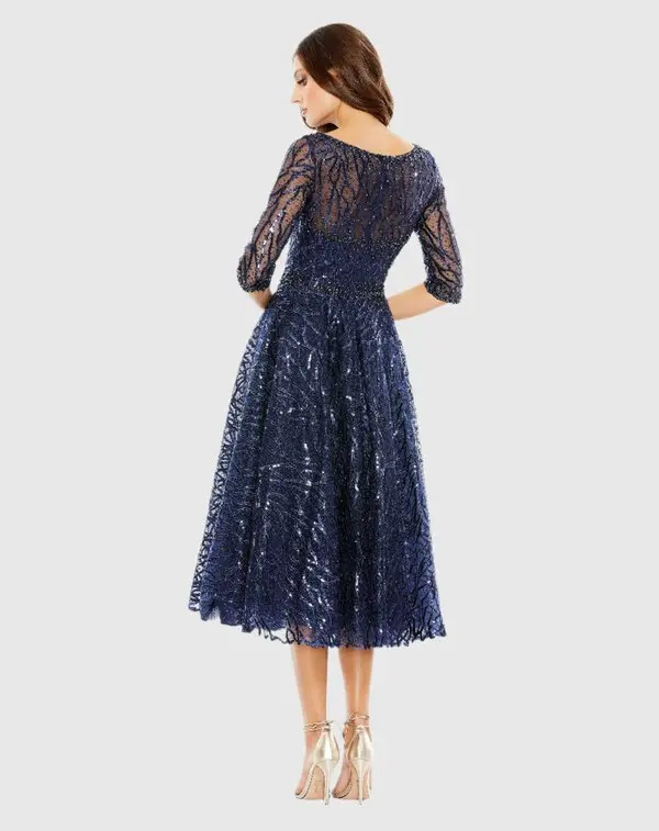 Mac Duggal Embellished A-line Dress With 3/4 Sleeves