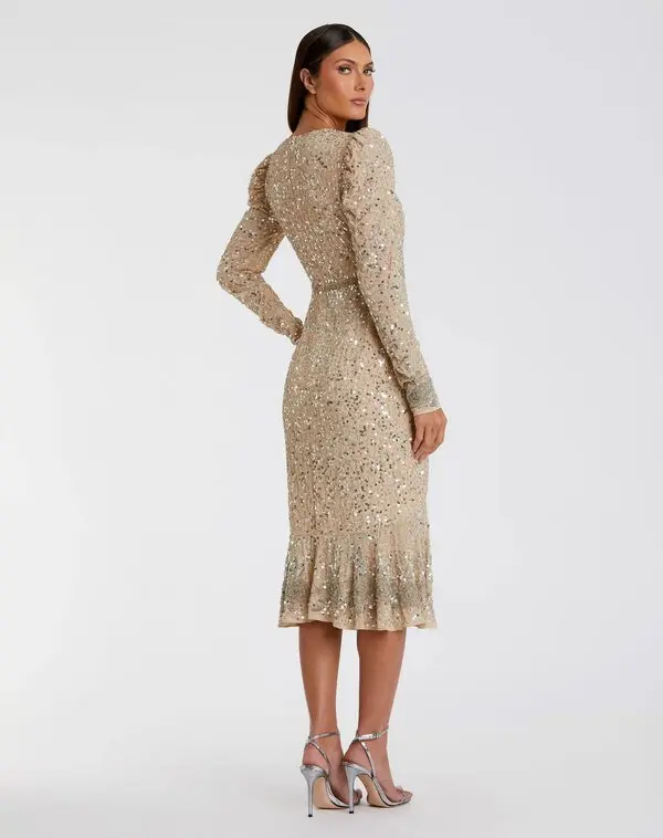 Mac Duggal Embellished Georgette Midi Dress - Neutral | Editorialist