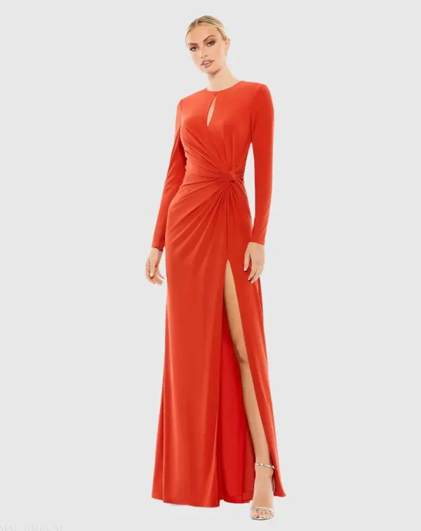 Mac Duggal Long Sleeve Keyhole Draped Gown