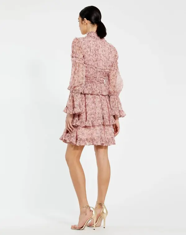Mac Duggal Floral-printed Chiffon Mini Dress With Ruffle Detailing