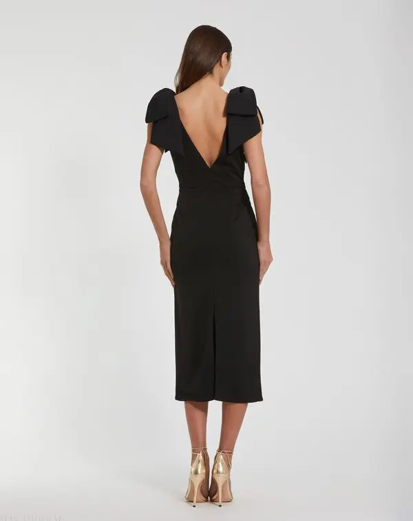 Mac Duggal Bow Strap Crepe Midi Dress - Black