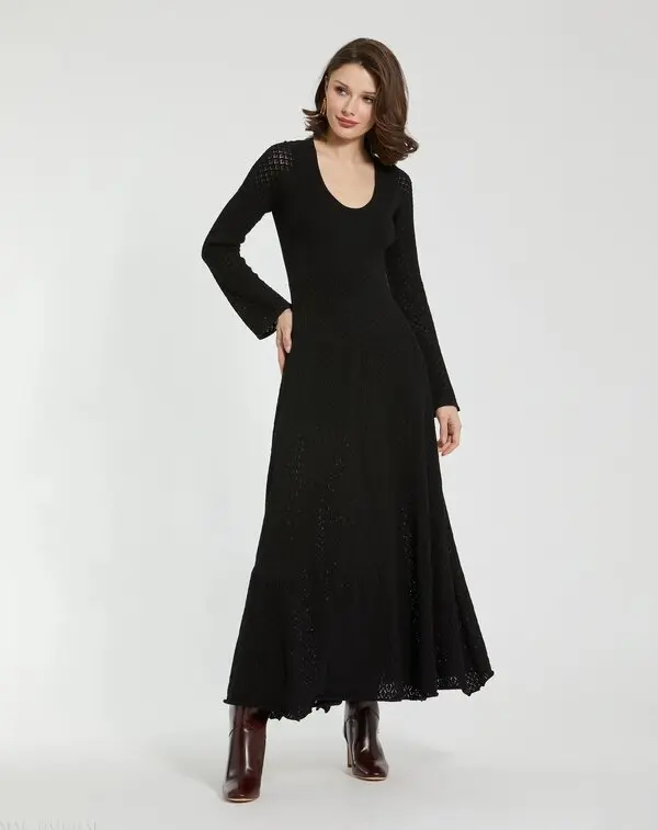 Mac Duggal Scoop Neck Long Sleeve Knit Maxi Dress
