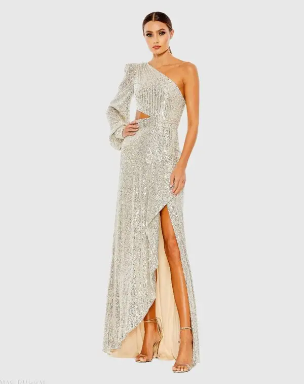 Mac Duggal Sequin One-shoulder Gown