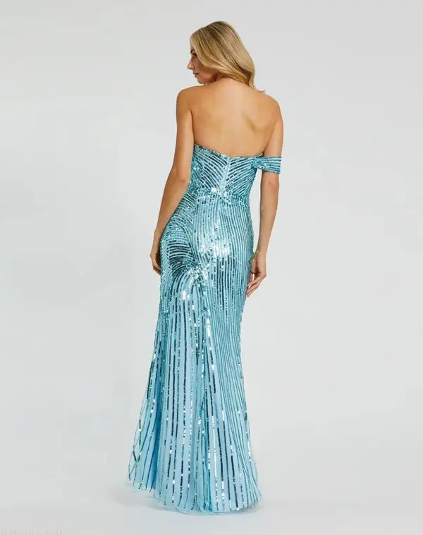 Mac Duggal One-shoulder Sequin Mesh Gown - Blue