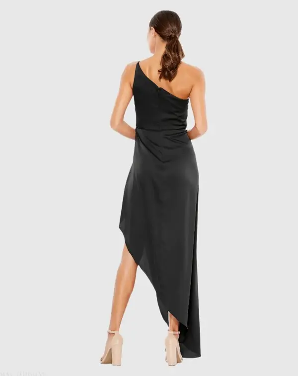 Mac Duggal One-shoulder Hi-low Draped Charmeuse Dress