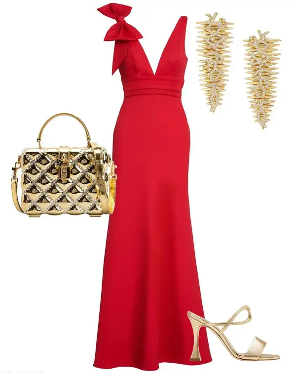 Mac Duggal Sleeveless V-neck Bow Detail Gown - Red