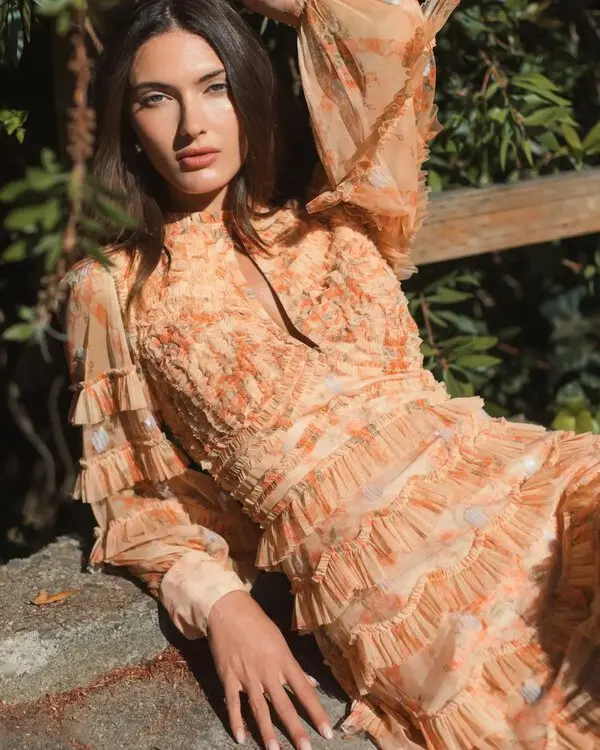 Mac Duggal Floral Printed Mini Dress With Ruffle Detailing In Peach Multi |  Editorialist