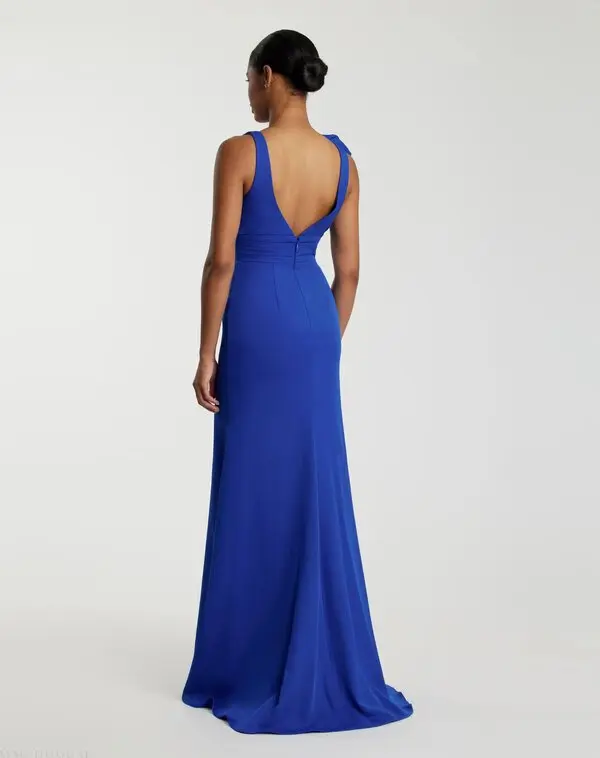 Mac Duggal Sleeveless V-neck Mermaid Gown With Bow Detail - Blue