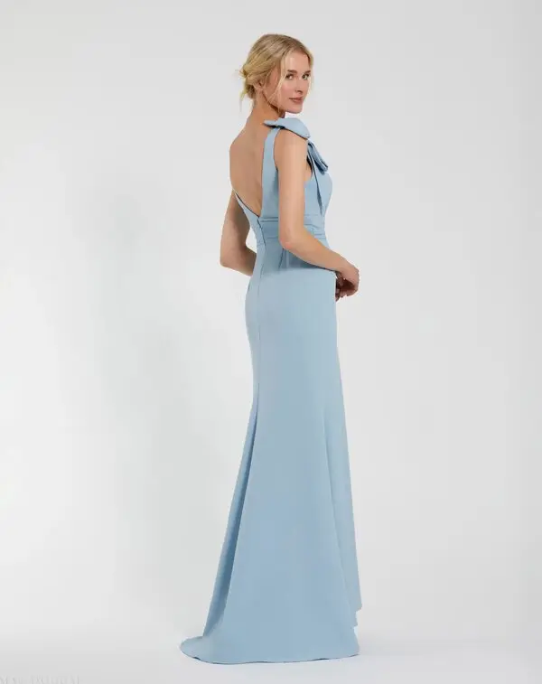 Mac Duggal Sleeveless V-neck Bow Detail Mermaid Gown - Blue