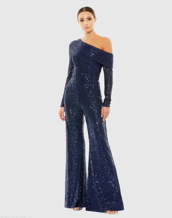Mac Duggal Sequin-embellished Drop Shoulder Jumpsuit - Blue
