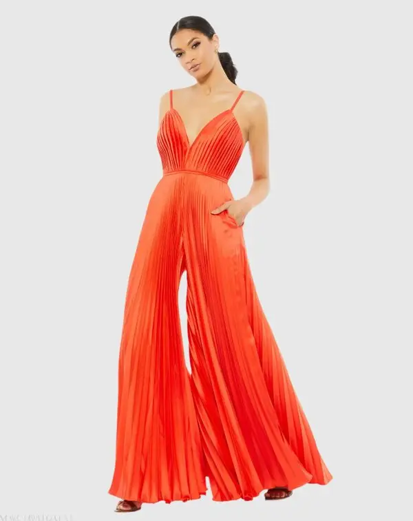 Mac Duggal Pleated Wide-leg Jumpsuit - Orange