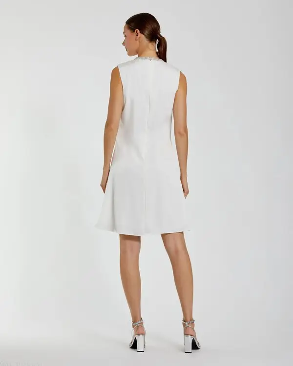 Mac Duggal Rhinestone Neckline Draped Mini Dress