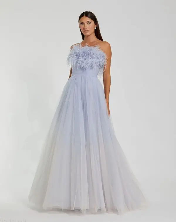 Mac Duggal Ombre Feathered Tulle Gown - Blue