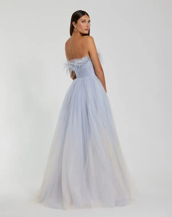 Mac Duggal Ombre Feathered Tulle Gown - Blue