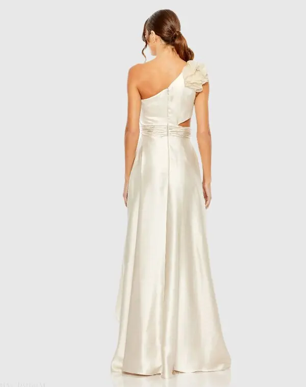 Mac Duggal Ruffled One-shoulder Hi-low Gown - Neutral