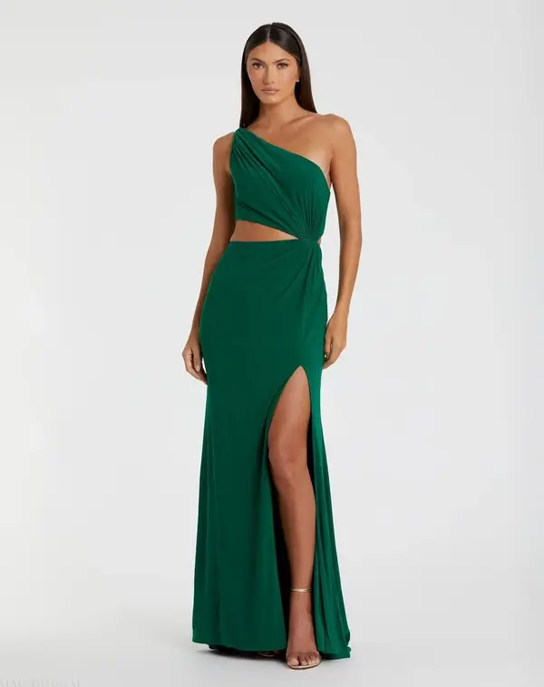Mac Duggal One-shoulder Cut-out Gown - Emerald