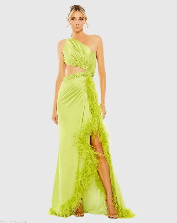 Mac Duggal One-shoulder Feathered Gown - Green