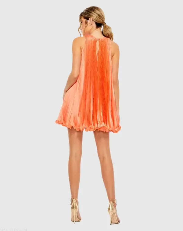 open lace back dress Burnt Orange Pleated Long Sleeve Mini Dress