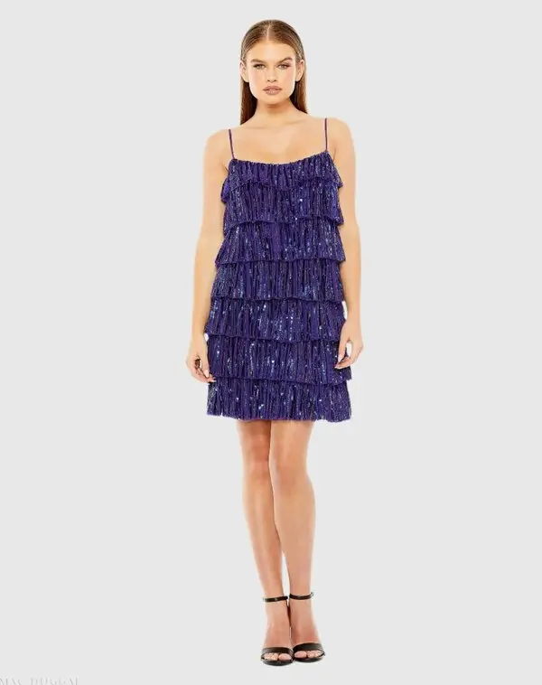 Mac Duggal Beaded Sequin Dress - Blue