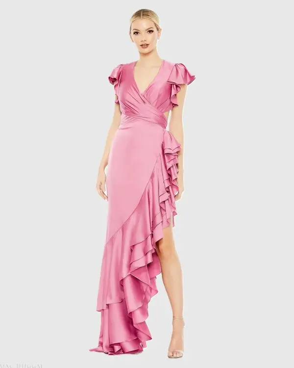 Mac Duggal Satin Charmeuse Gown With Ruffled Hem