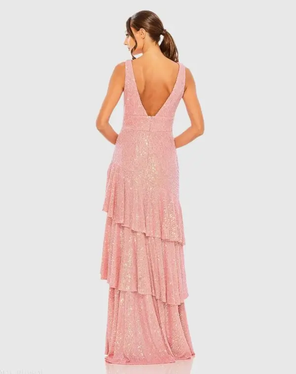 Mac Duggal Sequin Asymmetrical Ruffle Tiered Gown
