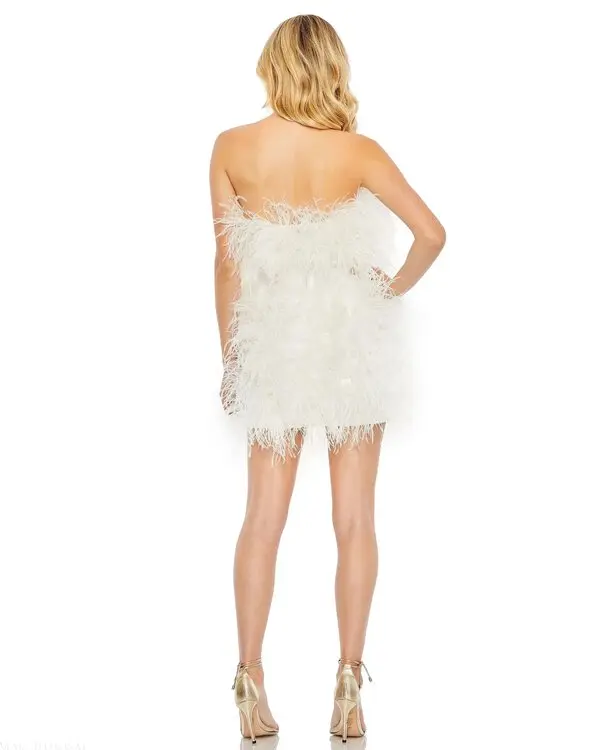 Mac Duggal Feather Mini Dress - White