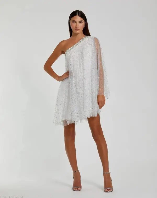 Mac Duggal One-shoulder Embellished Tulle Mini Dress
