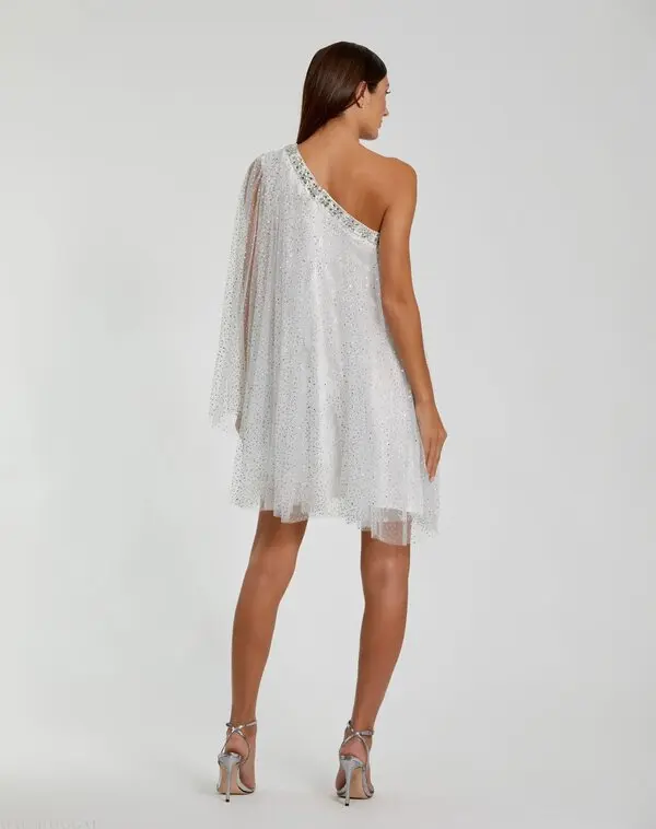 Mac Duggal One-shoulder Embellished Tulle Mini Dress