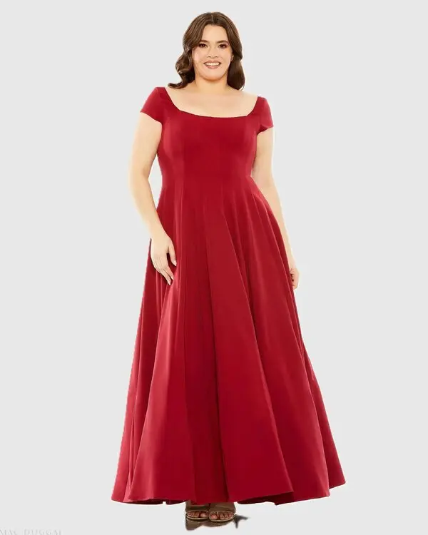 Mac Duggal Cap Sleeve Square Neck Ball Gown - Red