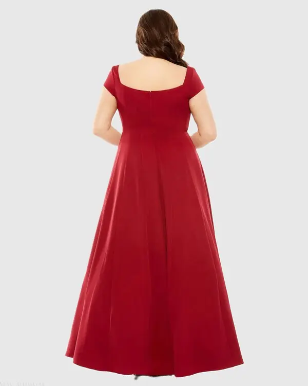 Mac Duggal Cap Sleeve Square Neck Ball Gown - Red