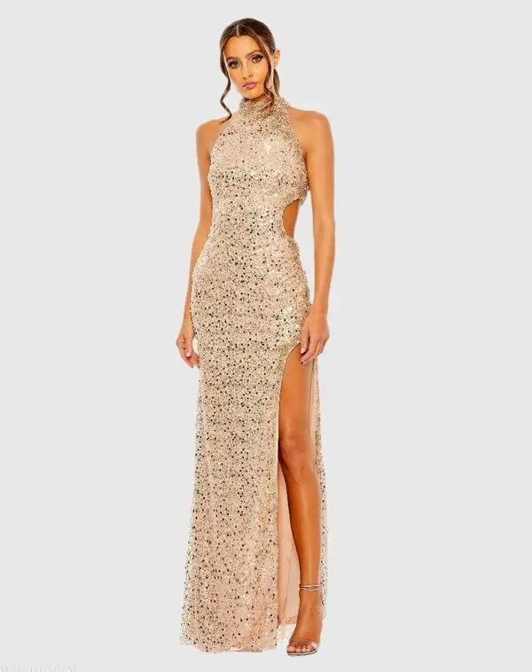 Mac Duggal Sequin Gown With Cut-out Detail - Gold