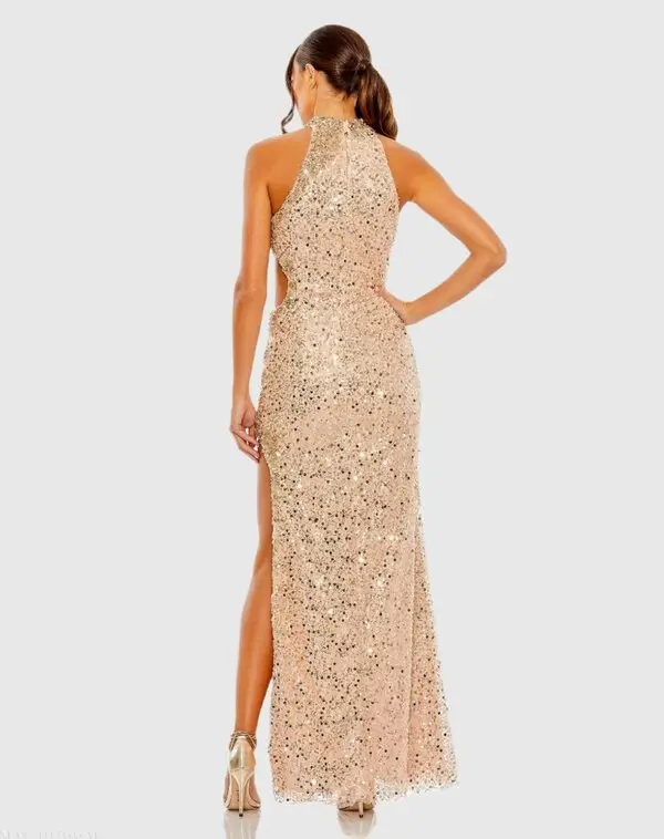 Mac Duggal Sequin Gown With Cut-out Detail - Gold