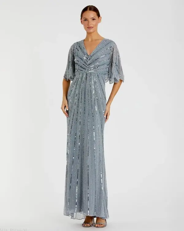 Mac Duggal Sequined V-neck Cape Sleeve Gown