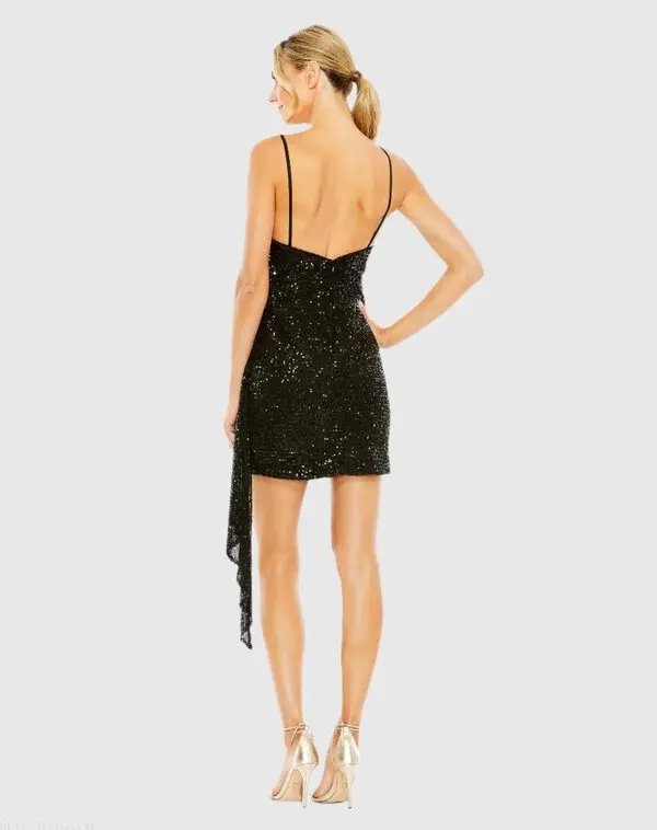 Mac Duggal Sequin Cowl Neck Mini Dress