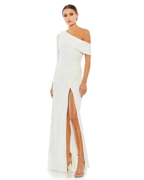 Mac Duggal Asymmetrical Jersey Gown - White