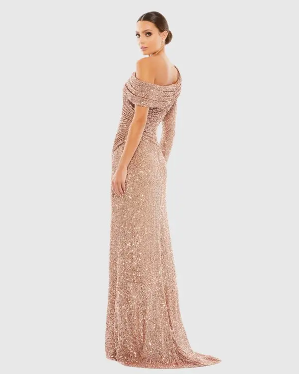Mac Duggal Sequin Gown With Thigh-high Slit