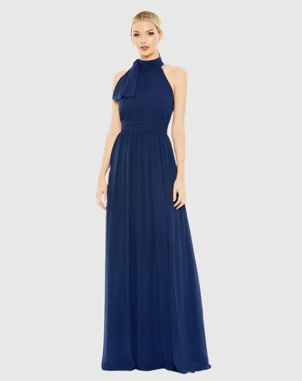 Mac Duggal High Neck Sleeveless Gown - Navy