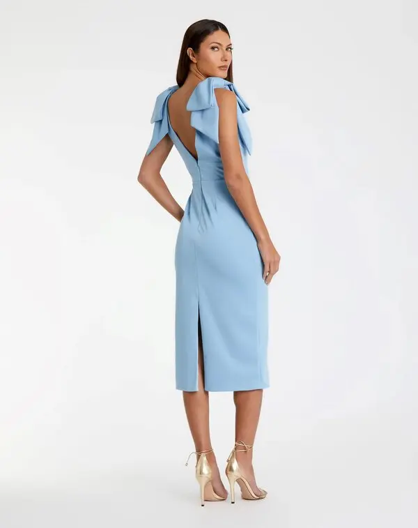 Mac Duggal Bow Shoulder Midi Dress - Blue