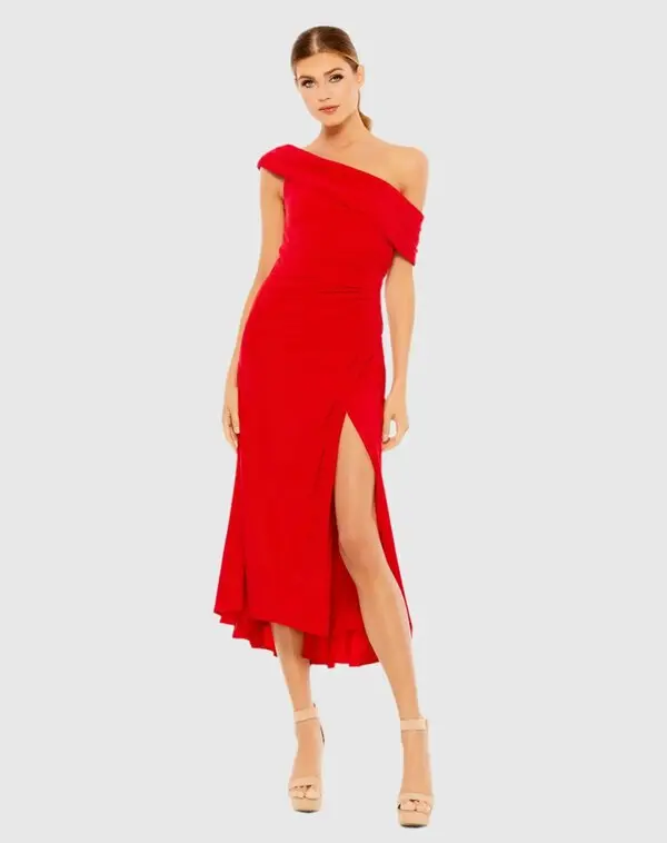 Mac Duggal Ruched Off-the-shoulder Midi Dress - Red