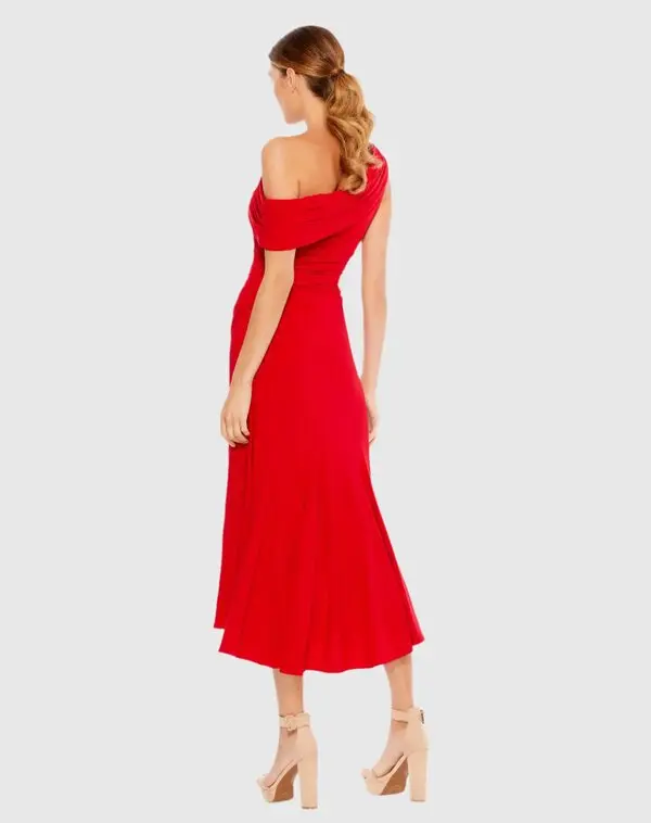 Mac Duggal Ruched Off-the-shoulder Midi Dress - Red