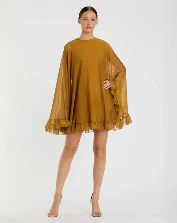 Mac Duggal High Neck Cape Mini Dress - Yellow