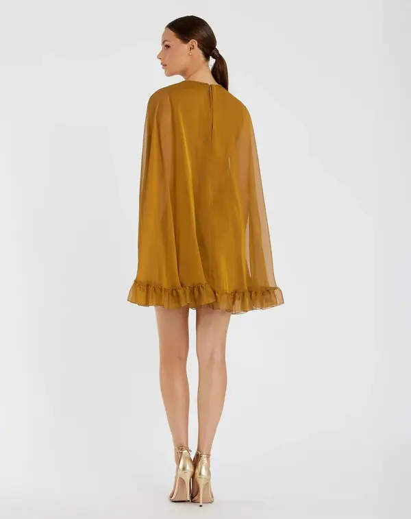 Mac Duggal High Neck Cape Mini Dress - Yellow