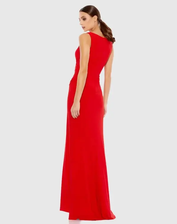 Mac Duggal Sleeveless Faux Wrap Gown - Red