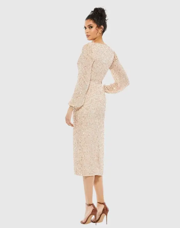 Mac Duggal Sequin V-neck Midi Dress