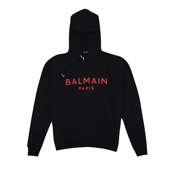 Balmain Logo Printed Hoodie - Black