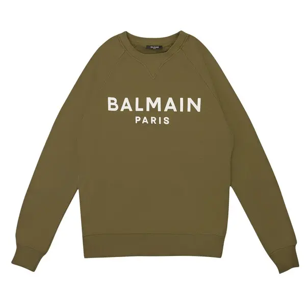 Balmain Logo Print Crewneck Sweatshirt - Tan