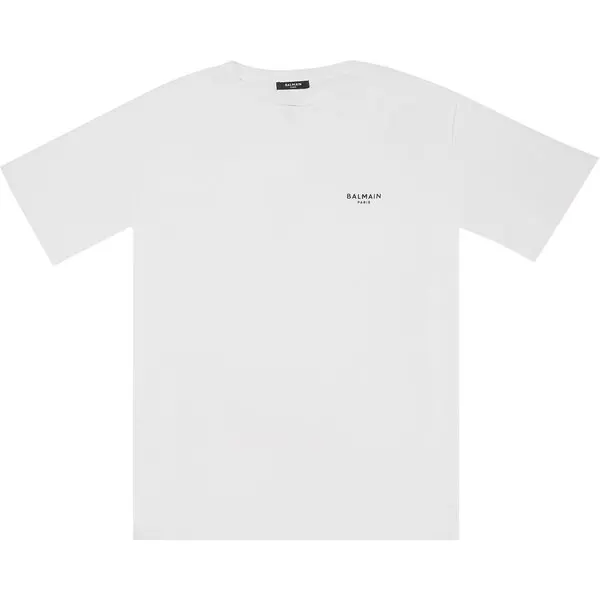 Balmain Flocked Logo Crewneck T-shirt - White