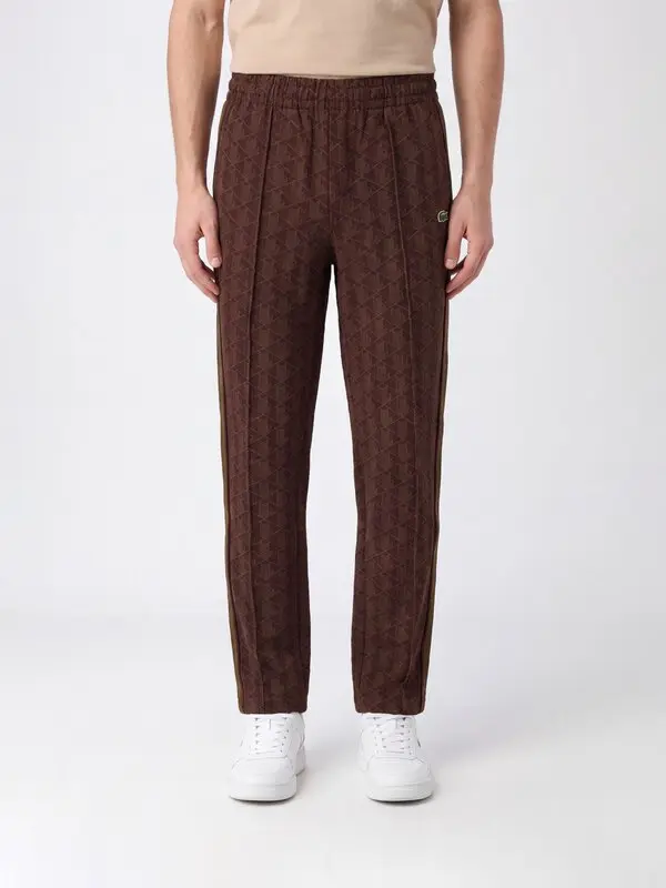 Lacoste Cotton Blend Jogging Pants With Graphic Logo Print - Brown