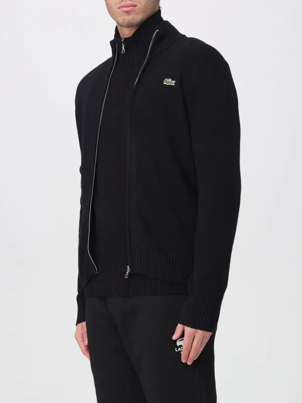 Lacoste Zip-up Sweater With Mock Neck - Black